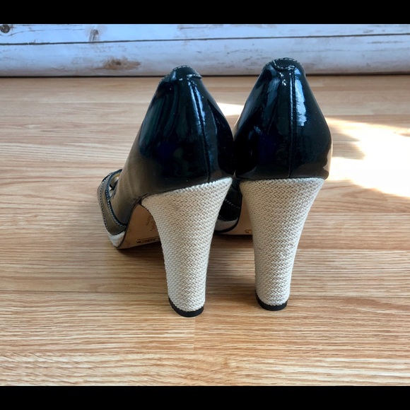 Cole Haan | Shoes | Patent Leather Peep Toe Heel Straw Heel | Poshmark